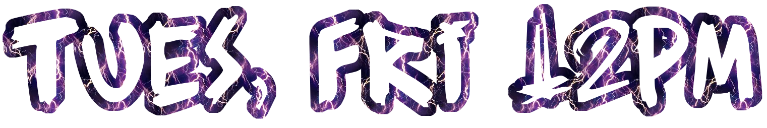 TUES, FRI 12PM logo. Free logo maker.