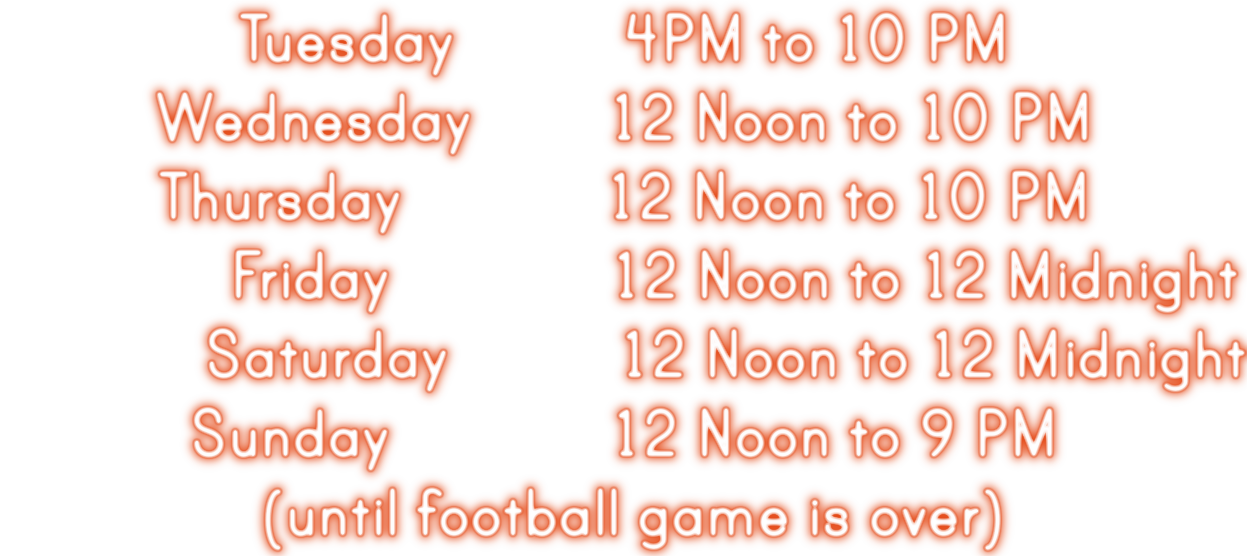 Tuesday 4PM to 10 PM Wednesday 12 Noon to 10 PM Thursday 12 Noon to 10 ...